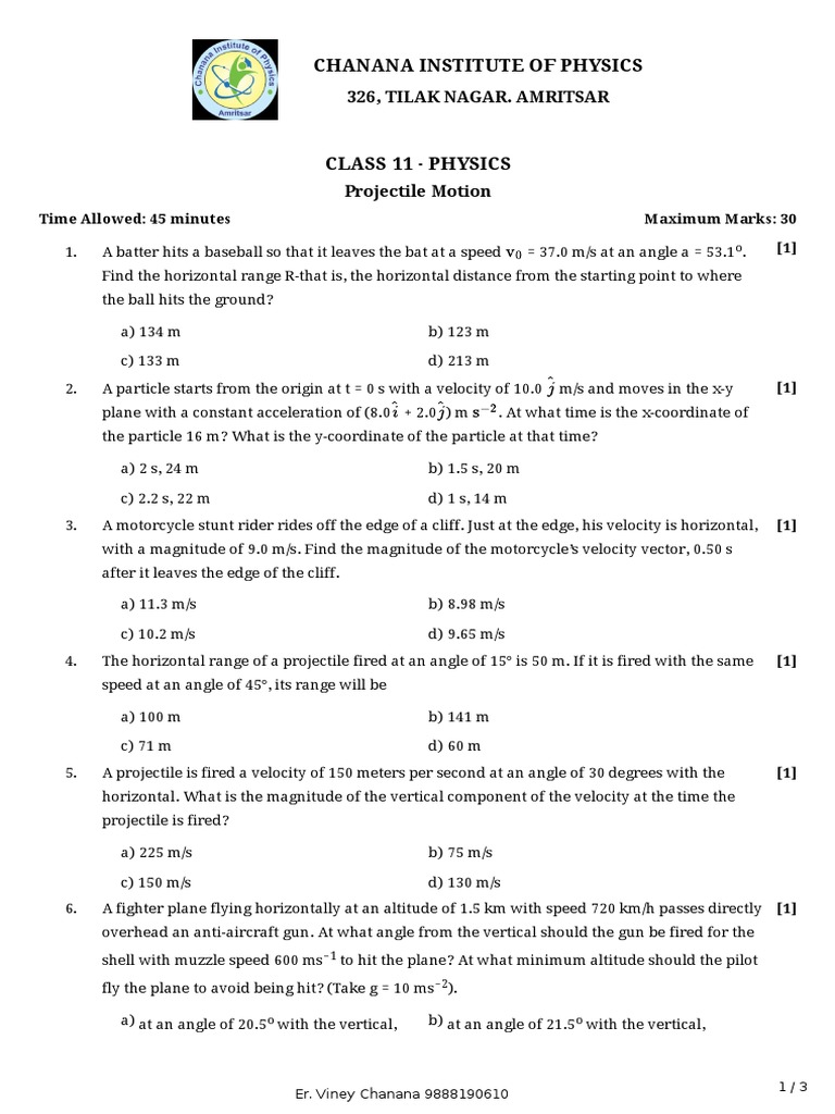 Projectile Motion Test | PDF | Projectiles | Acceleration