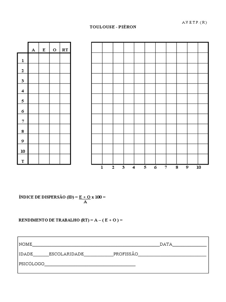 Teste Toulouse-Piéron: Formulário e Cálculos | PDF