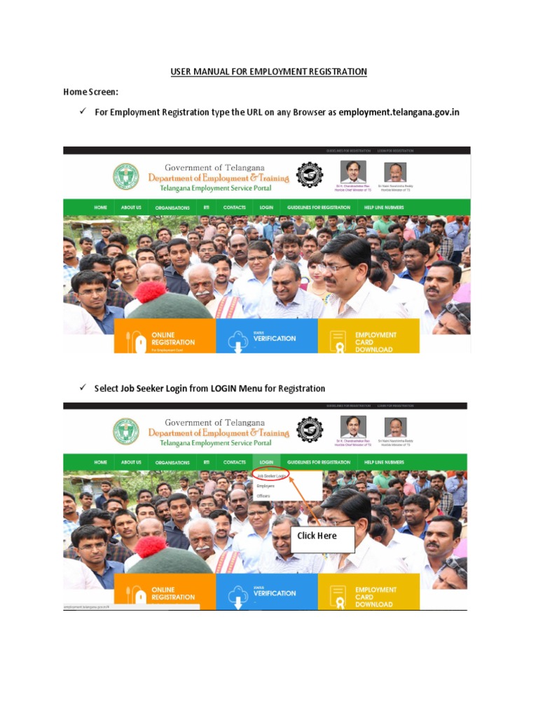 User Manual For Employment Registration Home Screen: For Employment ...