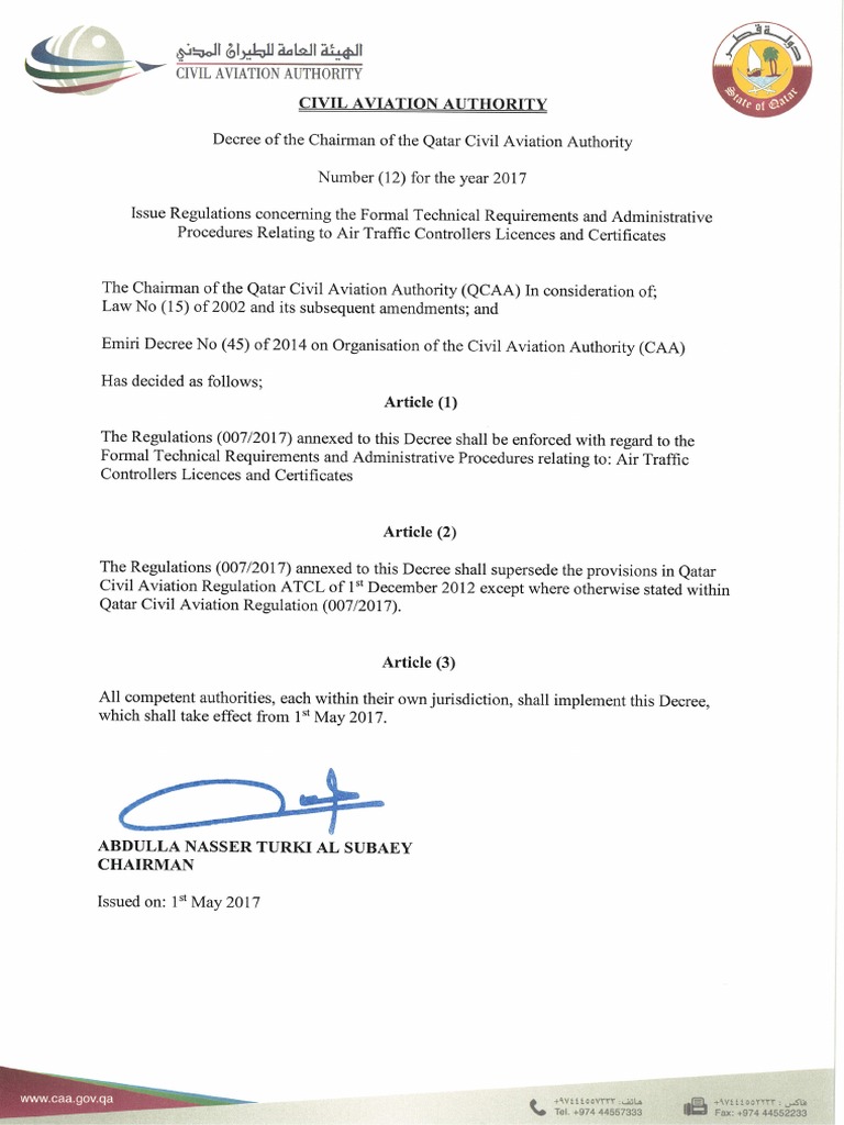 Air Traffic Controller Licensing-Qatar | PDF | Air Traffic Control ...