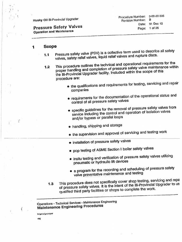 Pressure Safety Valve - Operation and Maintainance | PDF