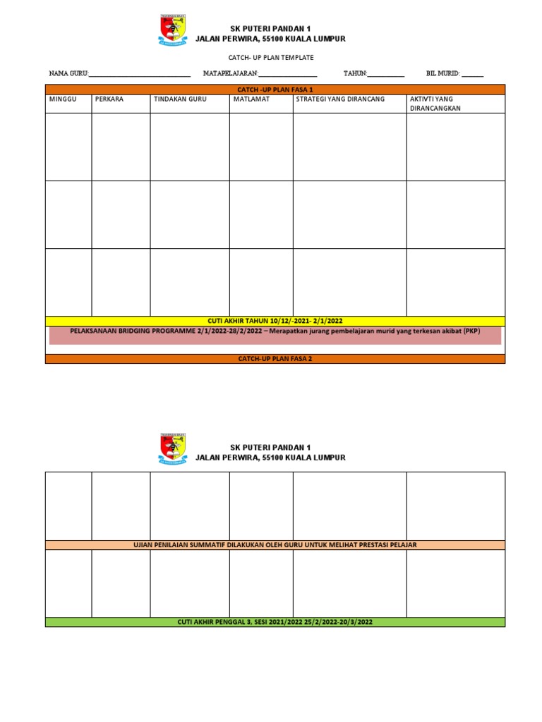 Catch Up Plan Template Individu | PDF