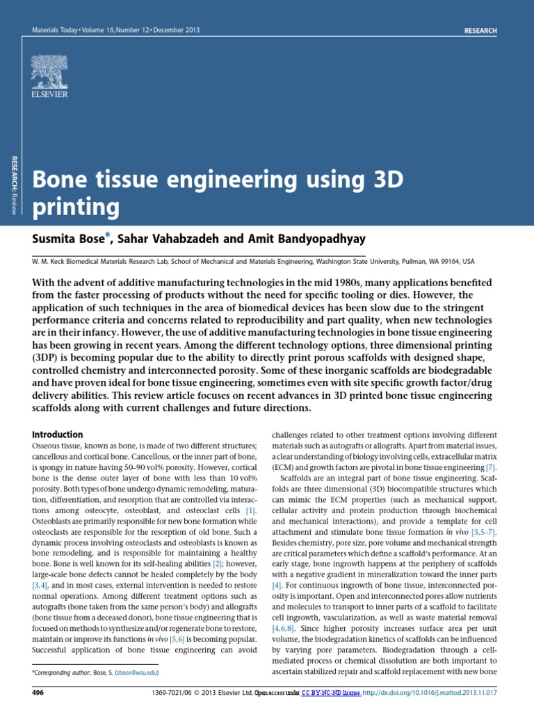Bone Tissue Engineering Using 3D Printing: Susmita Bose, Sahar ...