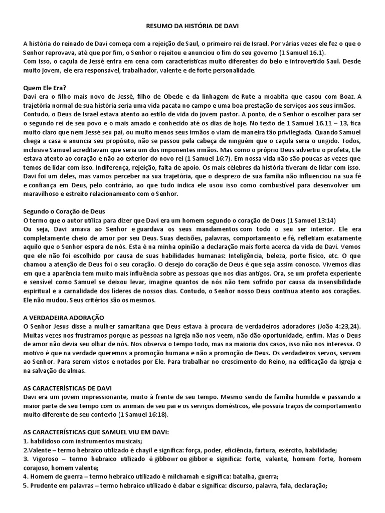 Resumo Da História de Davi | PDF | Davi | Deus