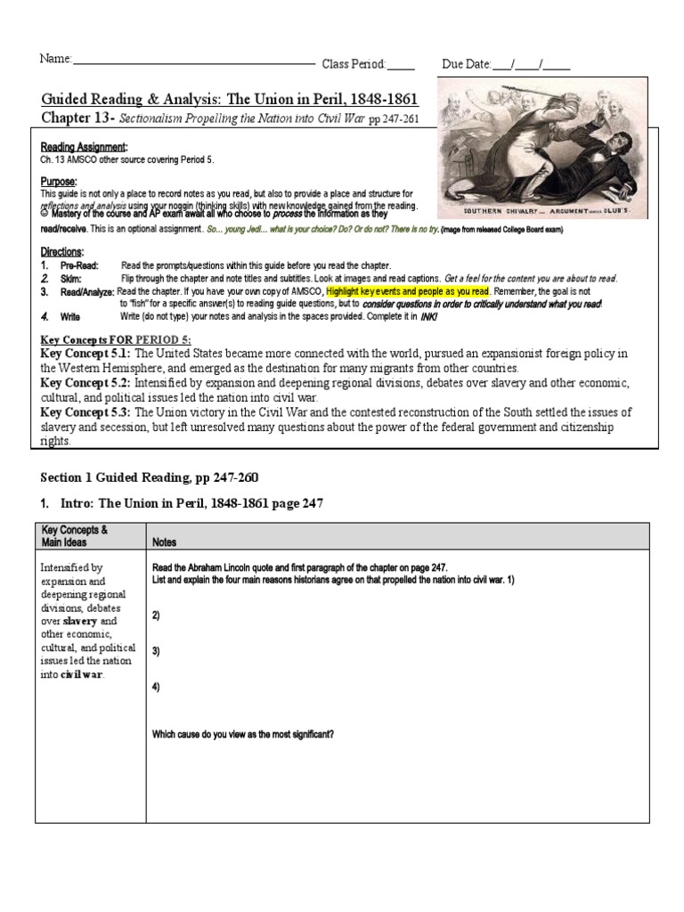 Guided Reading & Analysis: The Union in Peril, 1848-1861 Chapter 13 ...