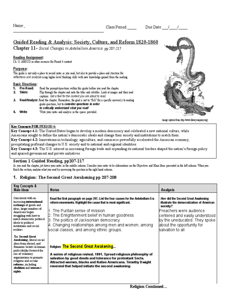 Guided Reading & Analysis: Society, Culture, and Reform 1820-1860 ...