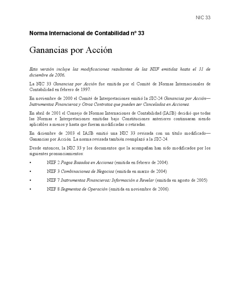NIC 33 Ganancias Por Accion | PDF | Compartir (Finanzas) | Acciones ...
