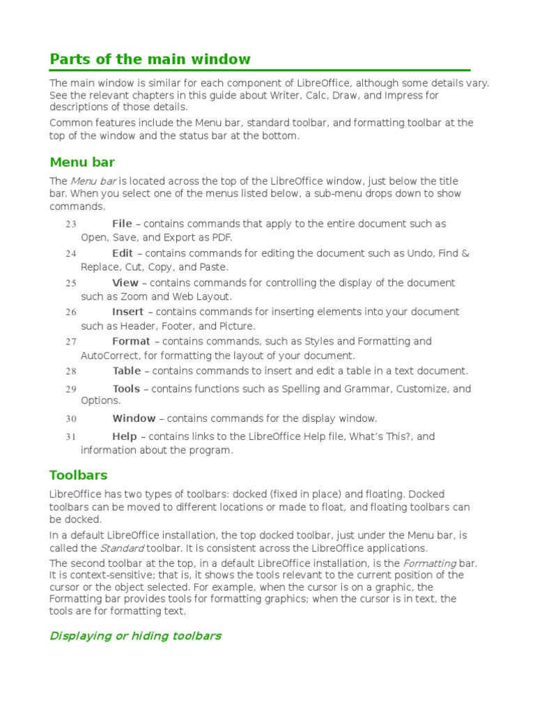 Parts of The Main Window: Menu Bar | PDF | Icon (Computing) | Window (Computing)
