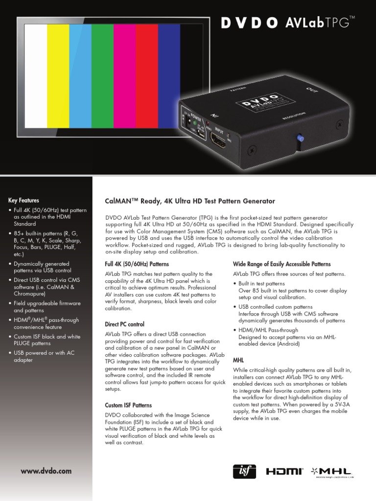 Avlabtpg: Calman™ Ready, 4K Ultra HD Test Pattern Generator | PDF ...