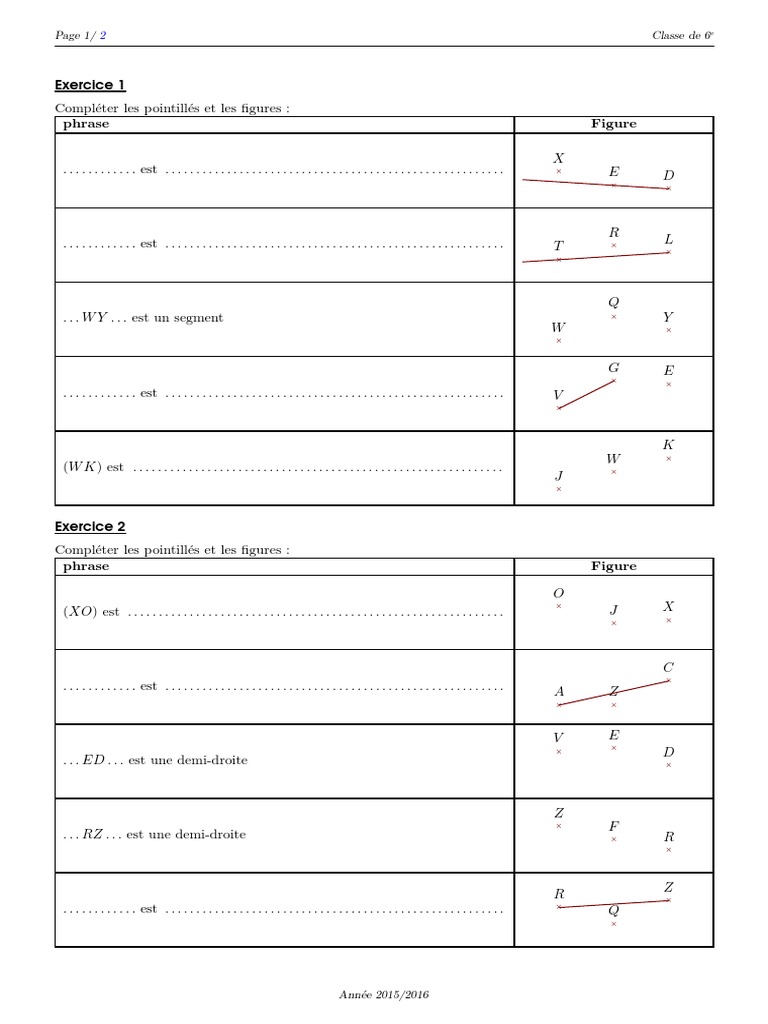 Droites Demi Droites Segments Serie D Exercices 3 | PDF