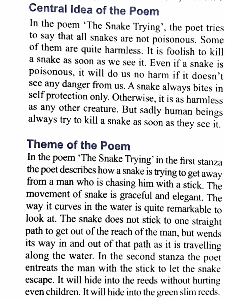 Understanding "The Snake Trying" Poem | PDF