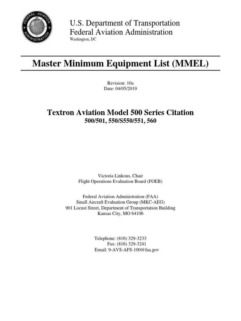 Master Minimum Equipment List (MMEL) : U.S. Department of ...
