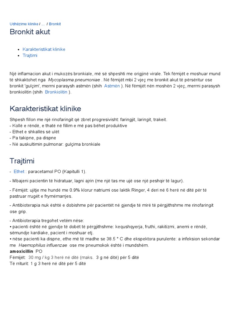 Bronkit Akut - Udhëzime Klinike | PDF