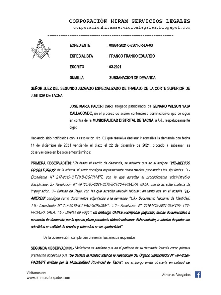 Subsanacion de Demanda | PDF | Justicia | Crimen y violencia