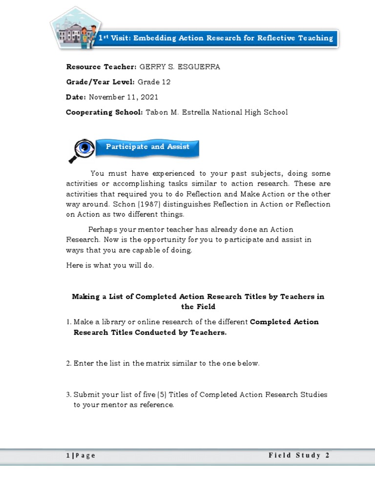 Field Study 2 Activity Sheets and Reflections | PDF | Classroom ...