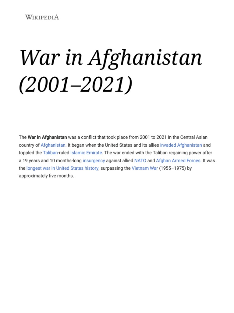 War in Afghanistan (2001-2021) - Wikipedia | PDF | Taliban | Ahmad Shah ...