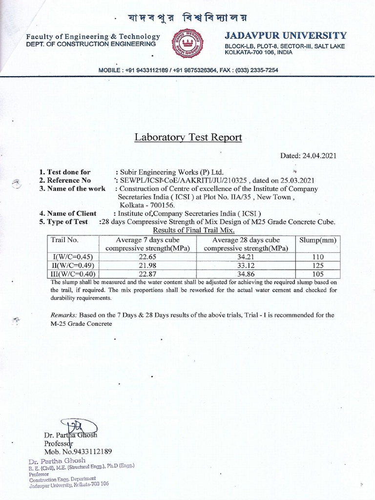 MIX Design 28days Test Result - ACC PPC | PDF