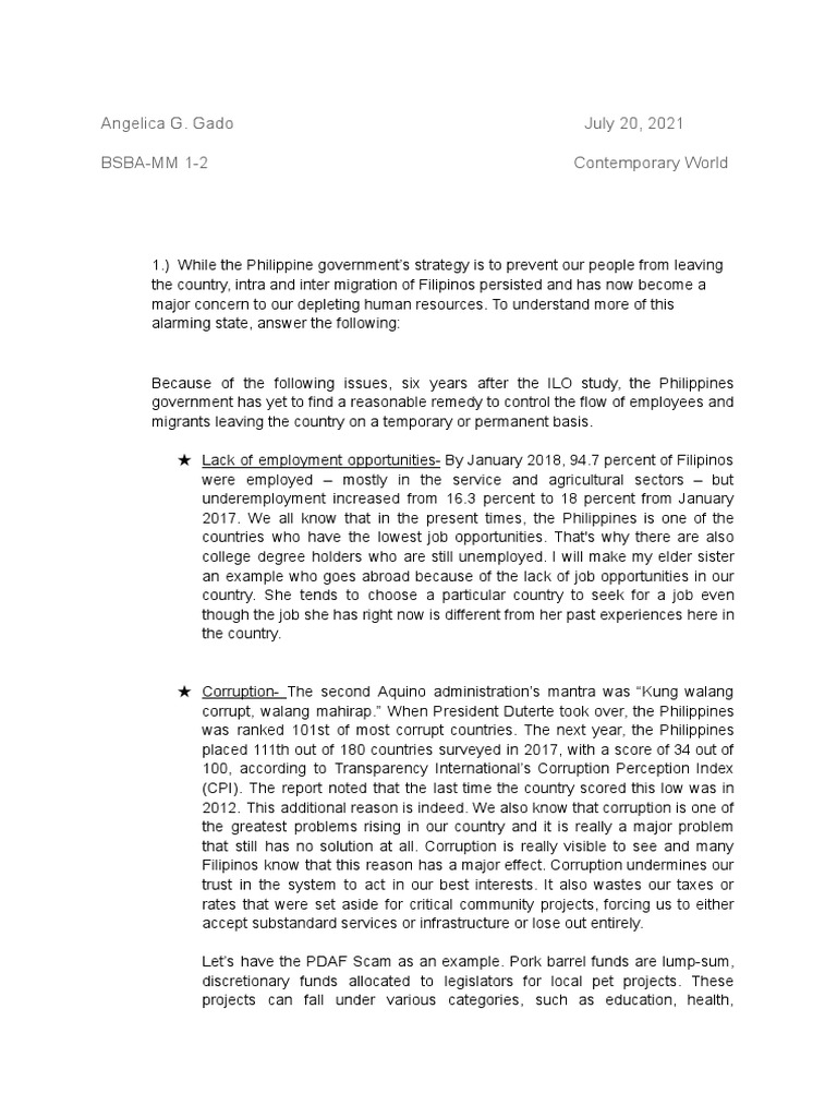 Filipino Migration & Sustainability Issues | PDF | Globalization ...