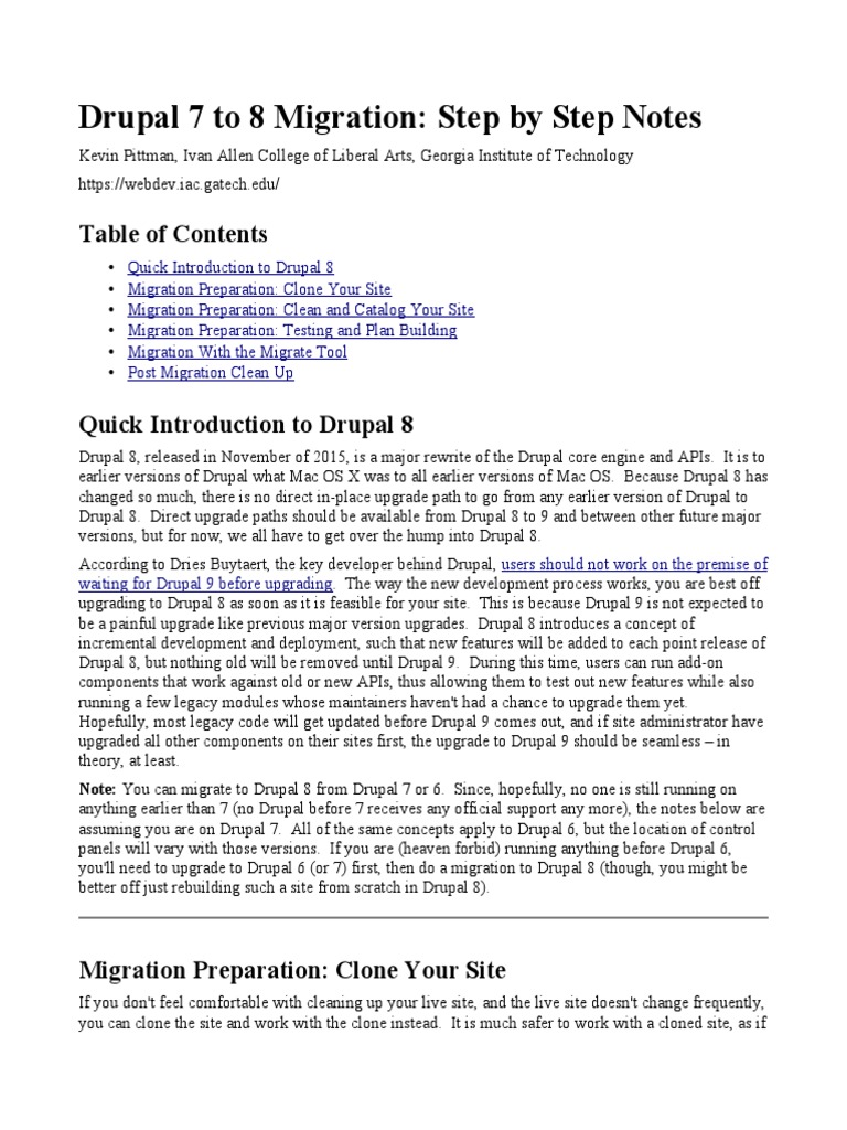 Drupal 7 To 8 Migration: Step by Step Notes | PDF | Drupal | Databases