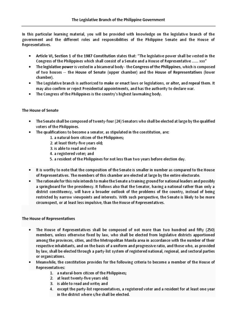 Lecture Notes (The Legislative Branch) | PDF | United States Congress ...