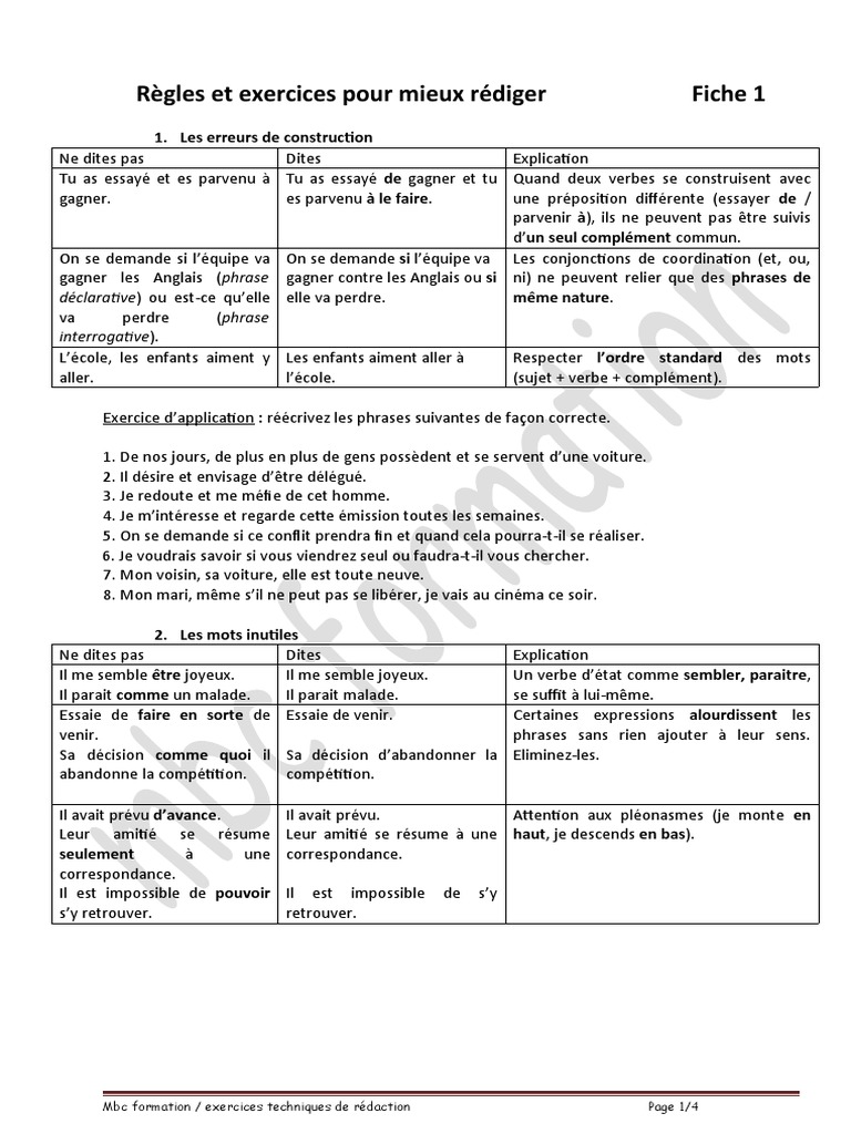 Exercices de rédaction efficaces | PDF | Clause | Phrase