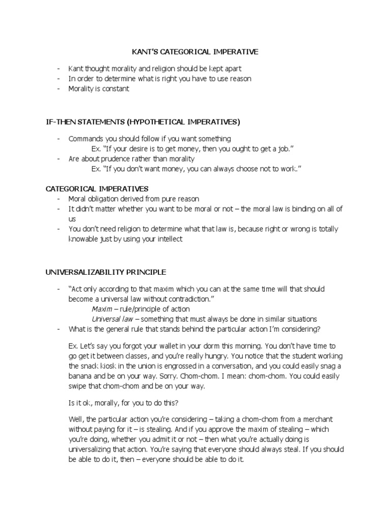 Kant's Categorical Imperative | PDF | Immanuel Kant | Philosophical ...