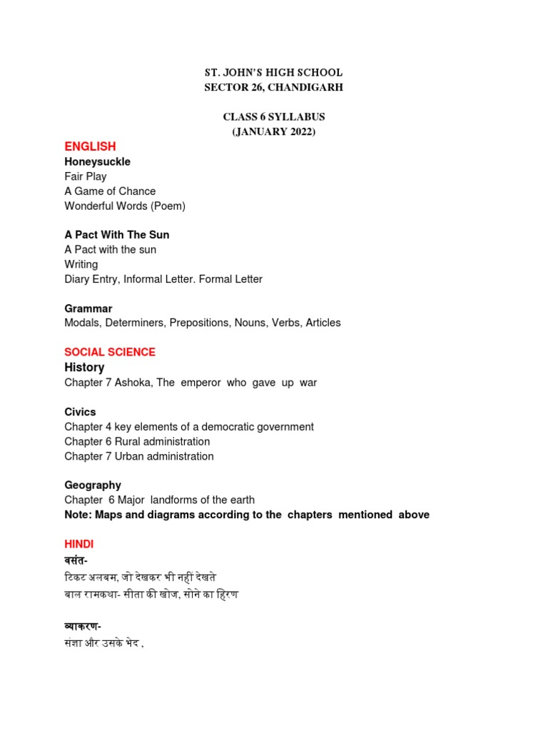 Class 6 Syllabus | PDF