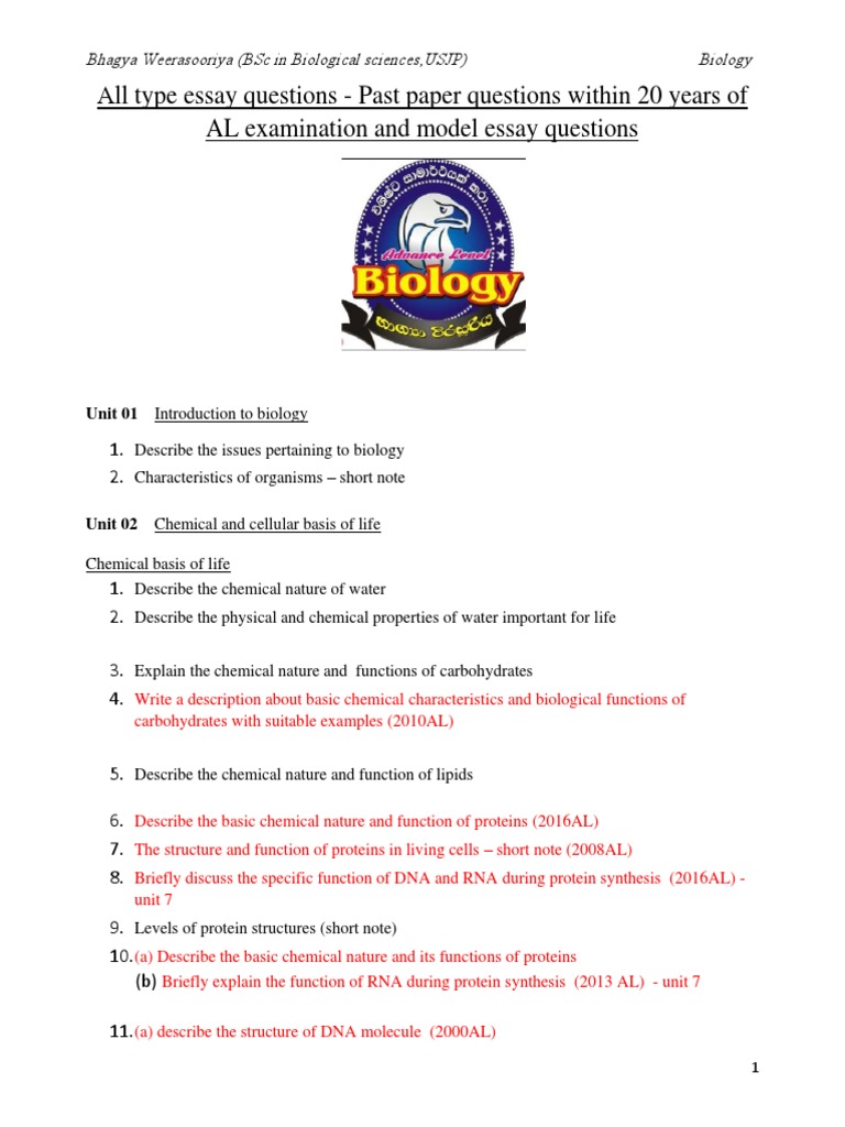 All Type Essays - Biology em | PDF | Photosynthesis | Nervous System
