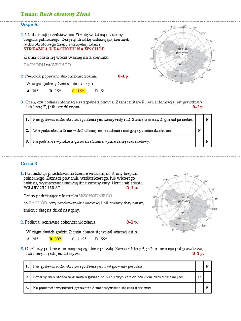 Kartkowka Ruch Obrotowy Ziemi | PDF