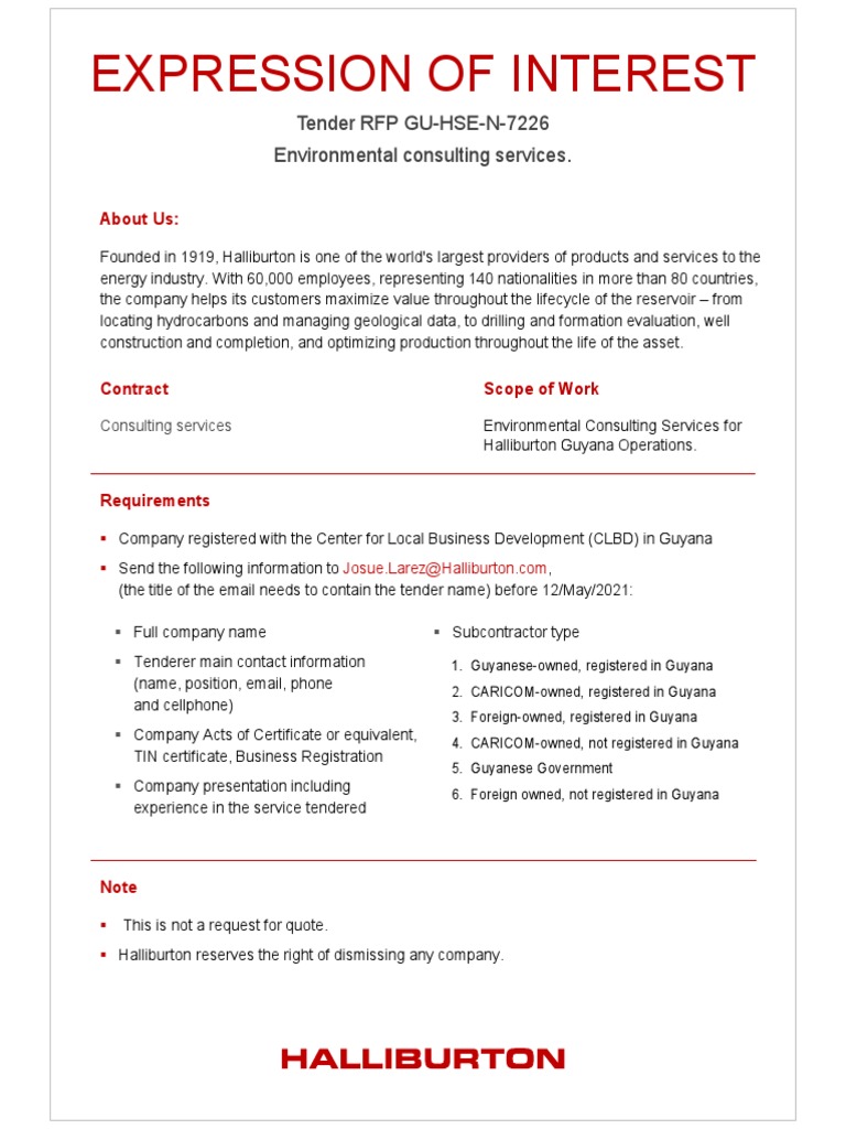 Expression of Interest: Tender RFP GU-HSE-N-7226 Environmental ...