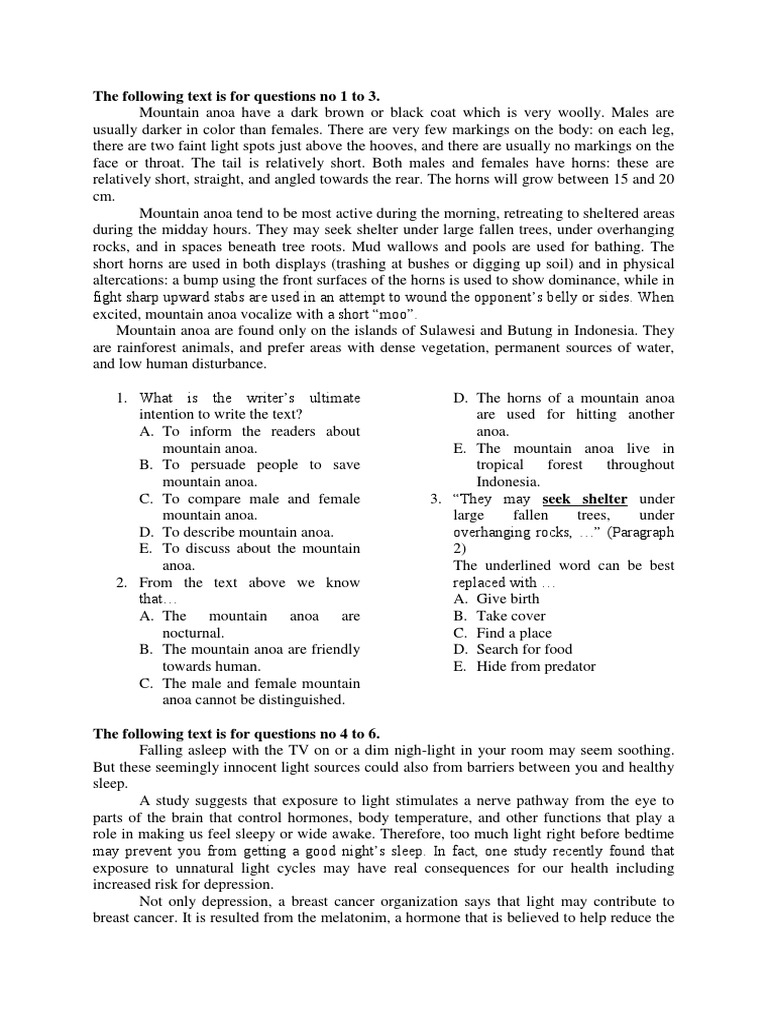 The Following Text Is For Questions No 1 To 3 | PDF | Sleep | E Books