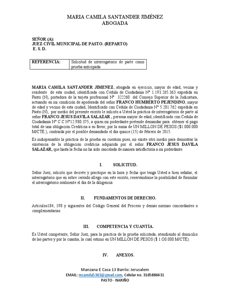 Solicitud Interrogatorio de Parte | PDF | Justicia | Crimen y violencia