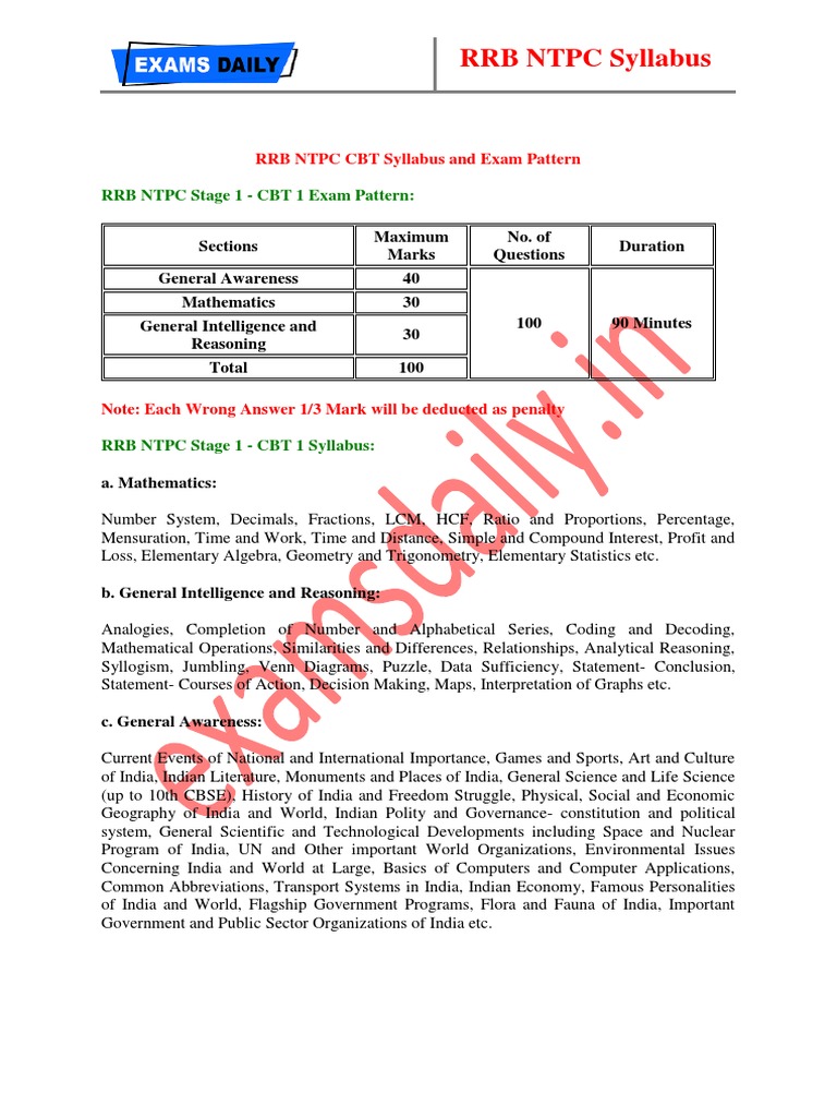 RRB NTPC Syllabus | PDF | Mathematics | Science