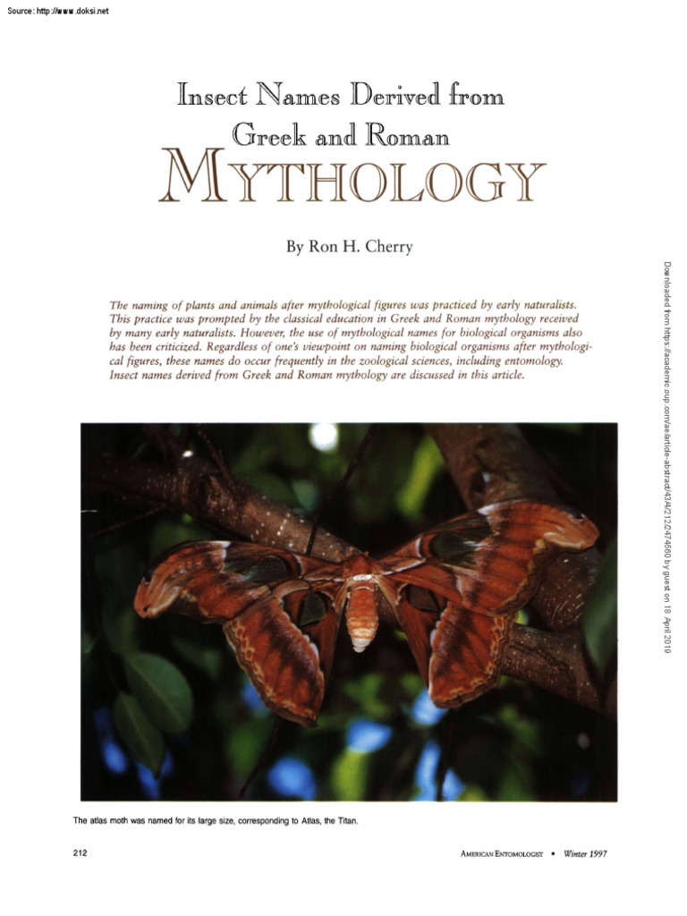 Mythology: Insect Names Derived From Greek and Roman | PDF | Greek ...