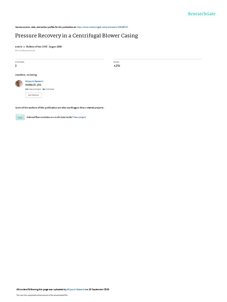 Pressure Recovery in A Centrifugal Blower Casing | PDF | Fluid Dynamics ...