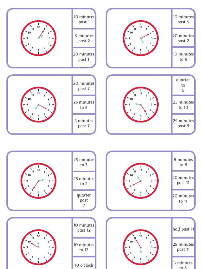 Telling The Time Peg Matching Game (To Five Minutes) | PDF