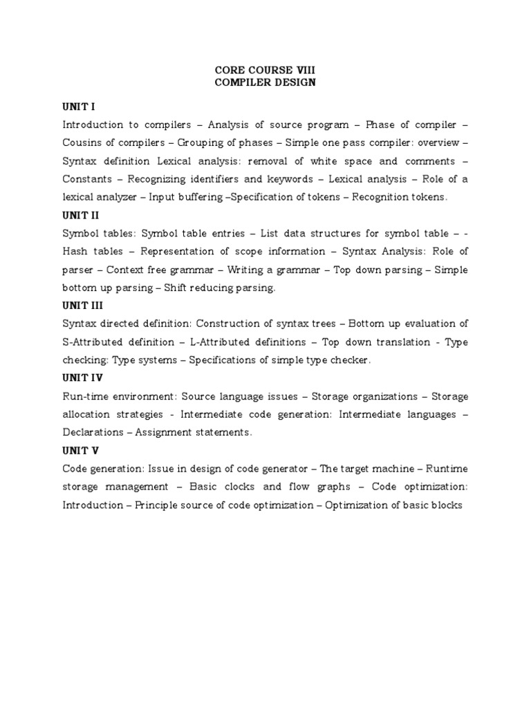 Core Course Viii Compiler Design Unit I | PDF | Compiler | Assembly Language