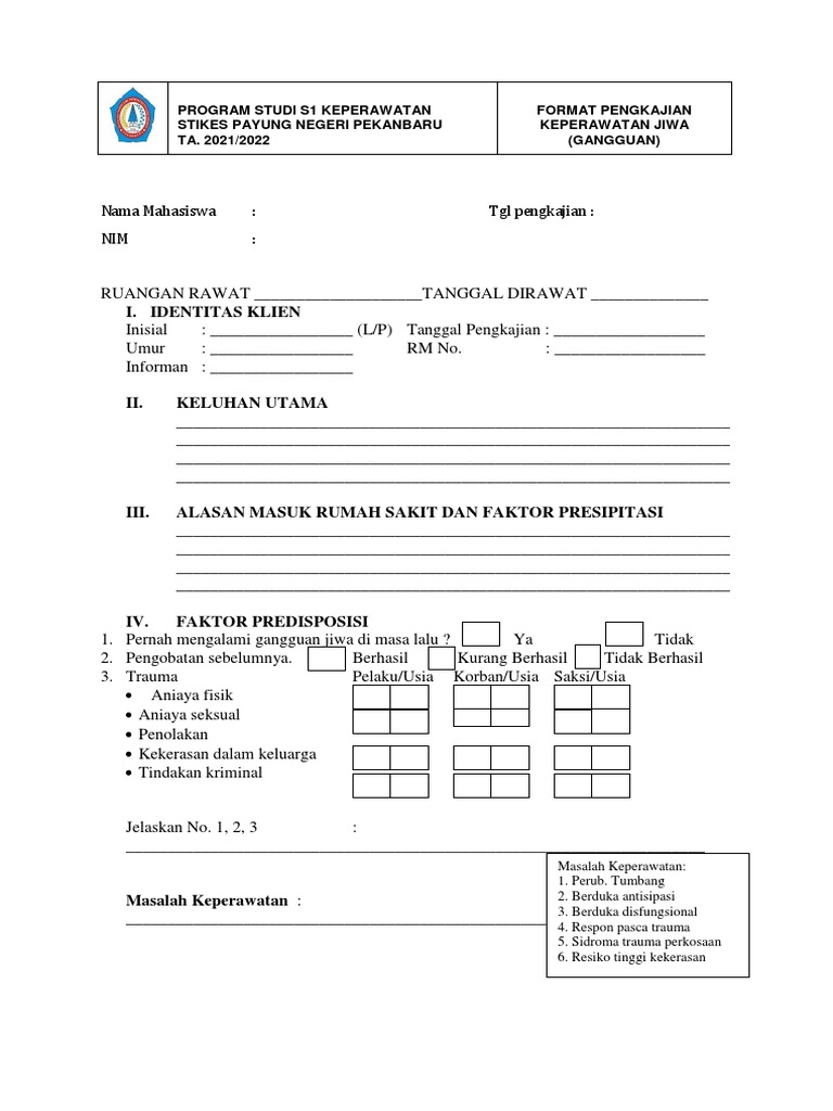 Format Pengkajian Gangguan Jiwa | PDF | Pengembangan Diri
