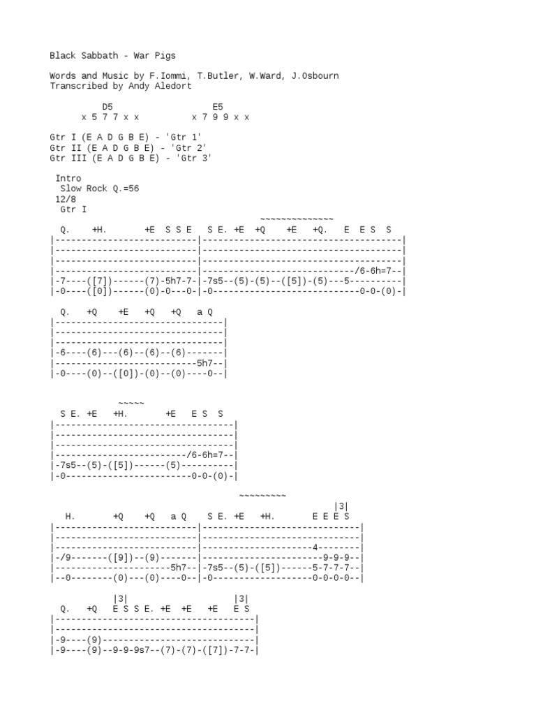 Black Sabbath - War Pigs | PDF | Necked Lutes | Guitars