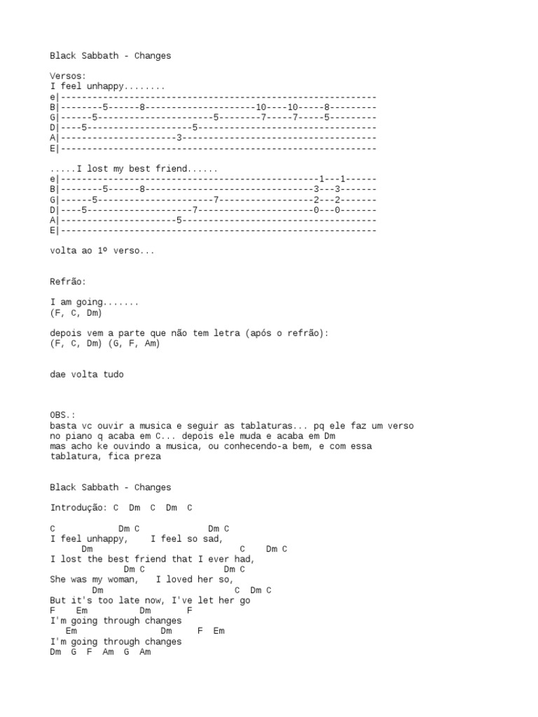 Black Sabbath Changes Pdf