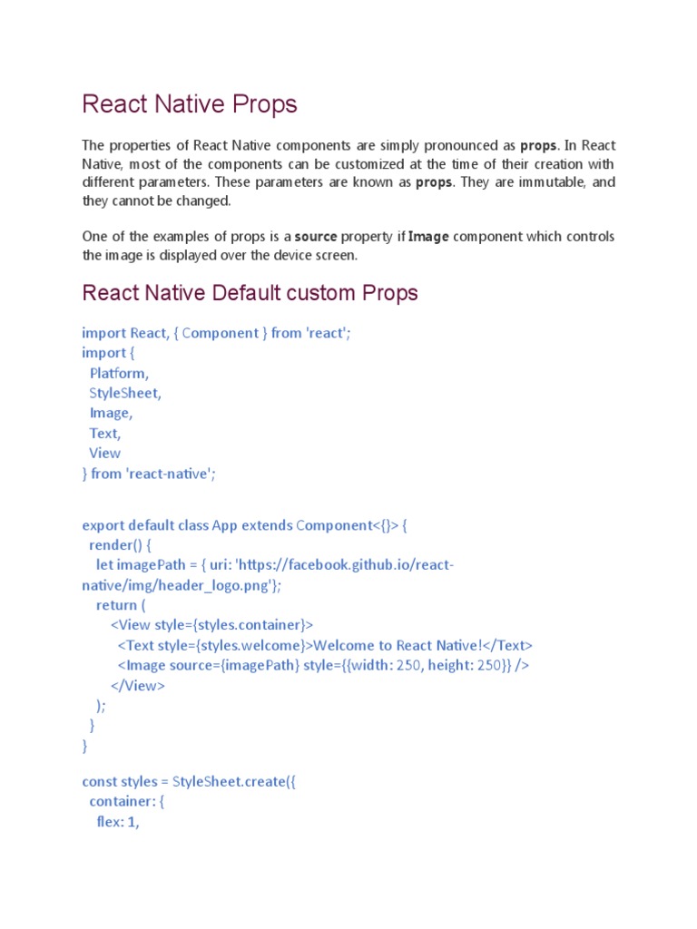 React Native Default Custom Props | PDF | Computer Programming | Computer Science