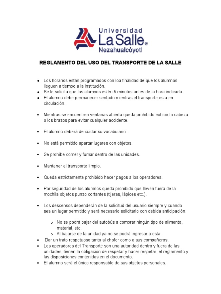 Reglamento Del Uso Del Transporte | PDF | Transporte