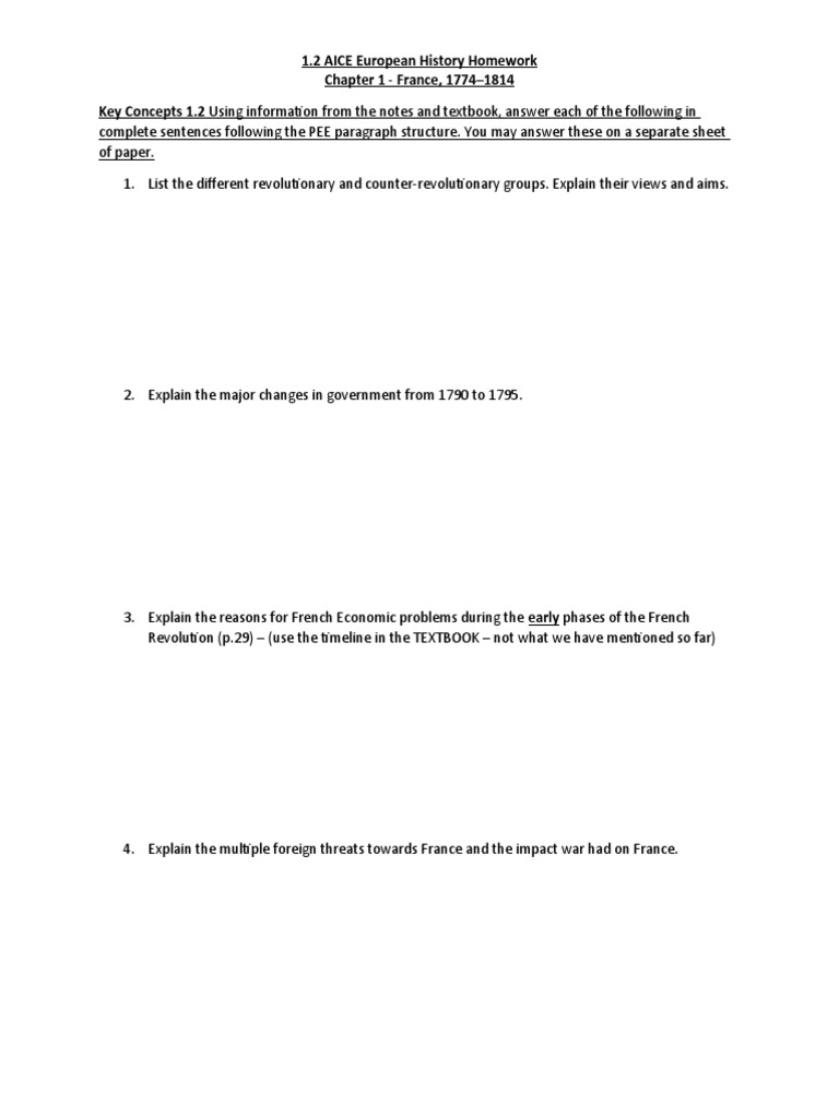 1.2 AICE European History Homework Chapter 1 - France, 1774-1814 Key ...