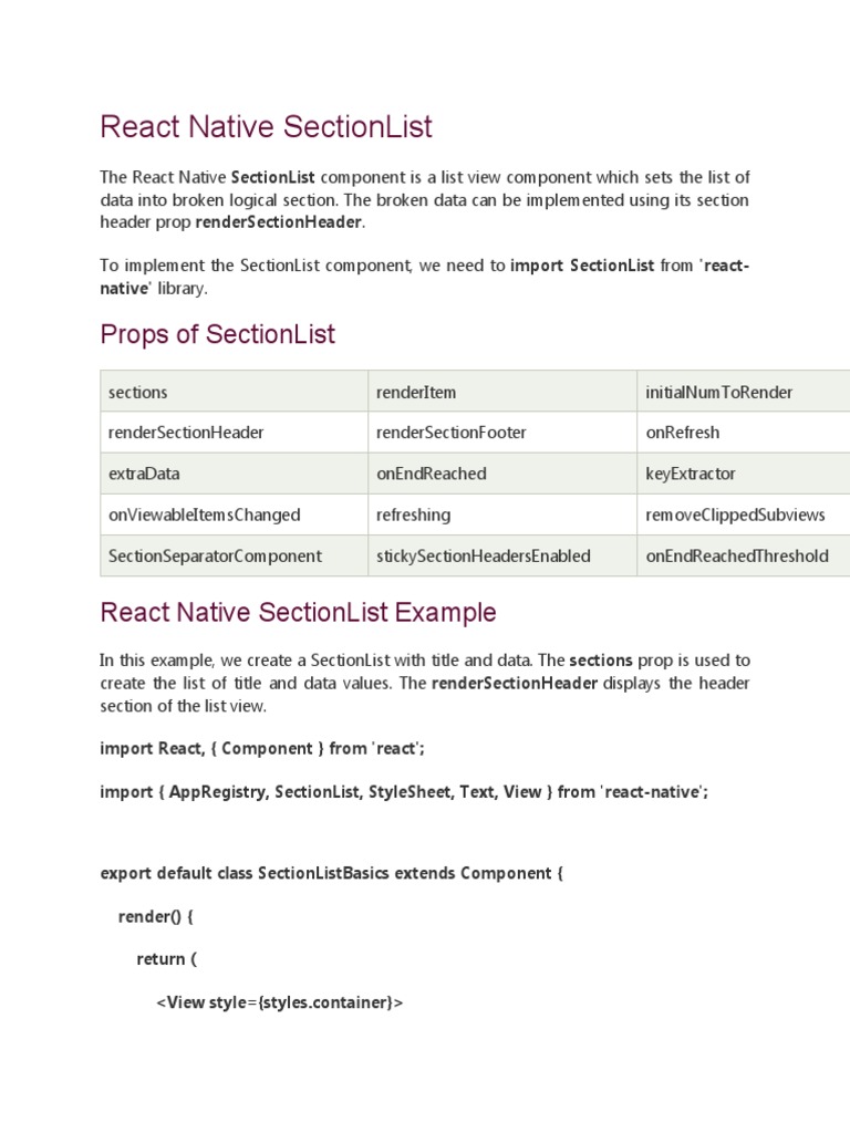React Native Sectionlist Pdf Computing Software Engineering