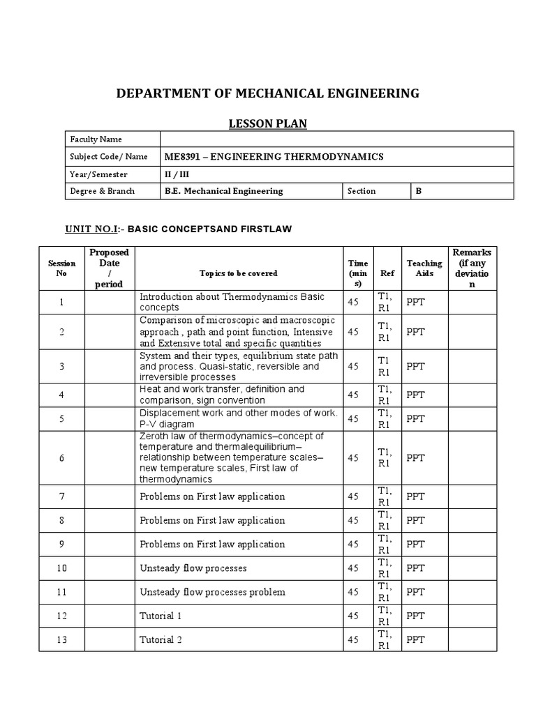 Department of Mechanical Engineering: Lesson Plan | PDF | Mechanics ...