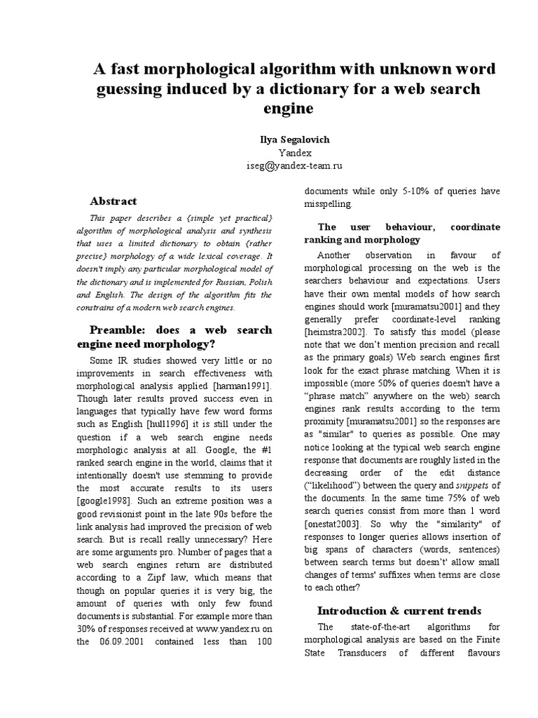 A Fast Morphological Algorithm With Unknown Word Guessing Induced by A ...