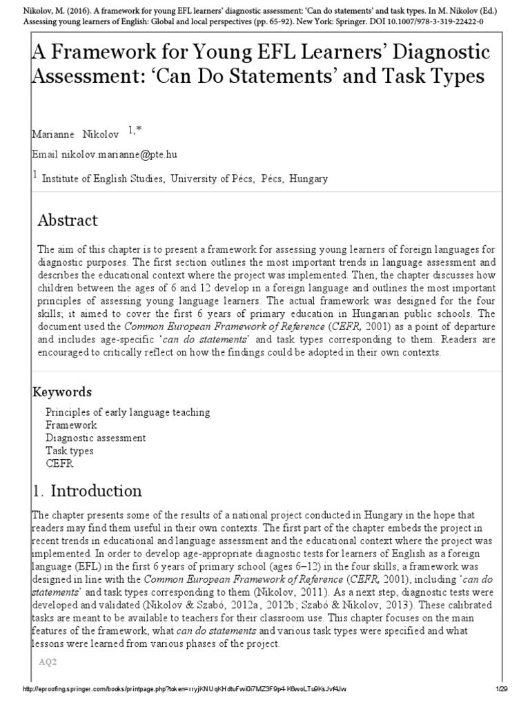 Young EFL Learners' Diagnostic Assessment Framework | PDF | English As ...
