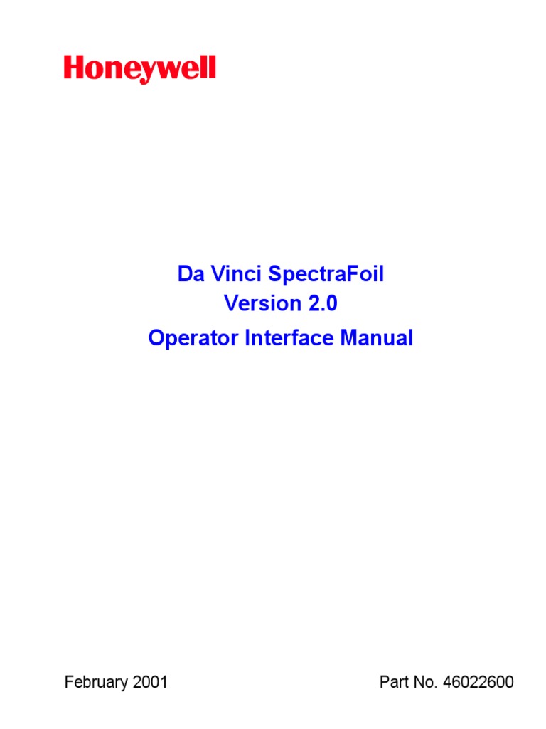 Da Vinci Spectrafoil Operator Interface Manual: February 2001 Part No ...
