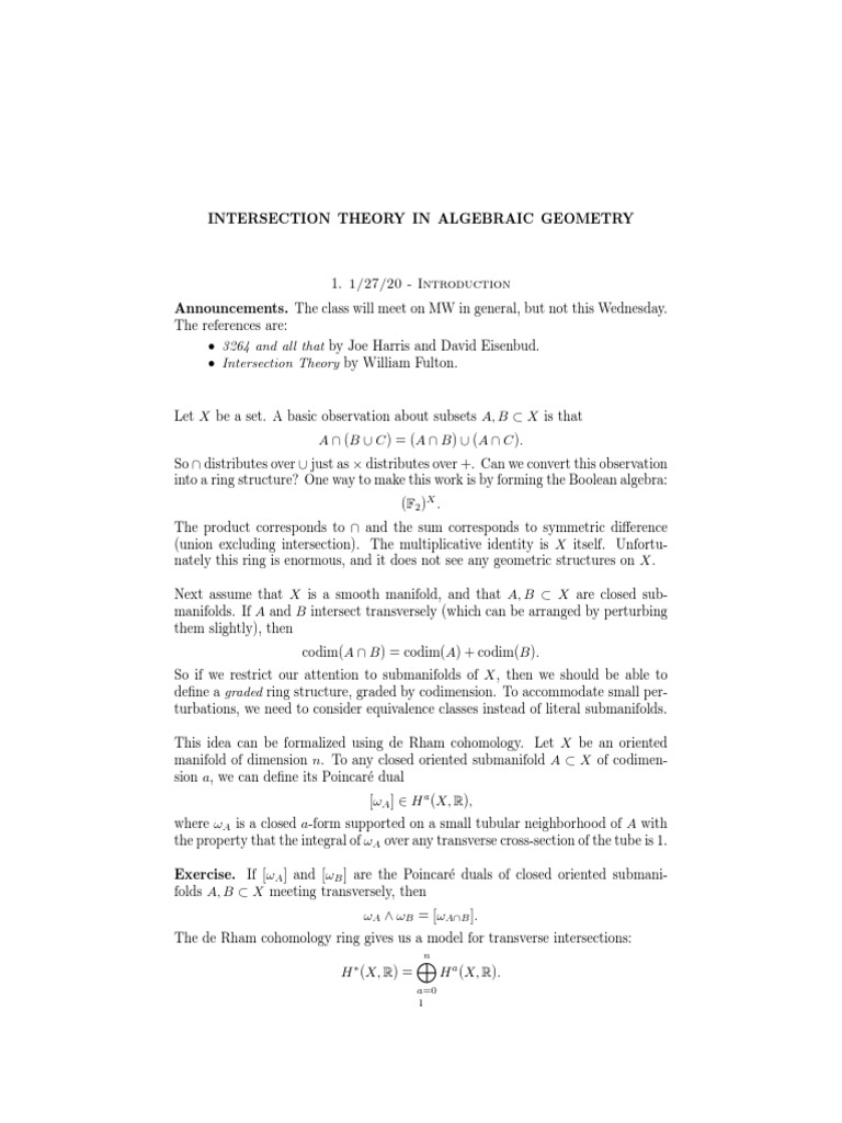 Intersection Theory Notes | PDF | Ring (Mathematics) | Mathematical Objects