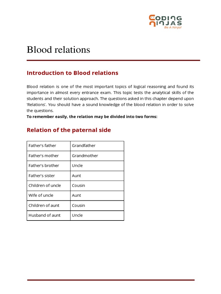 Introduction To Blood Relations | PDF | Father | Kinship And Descent
